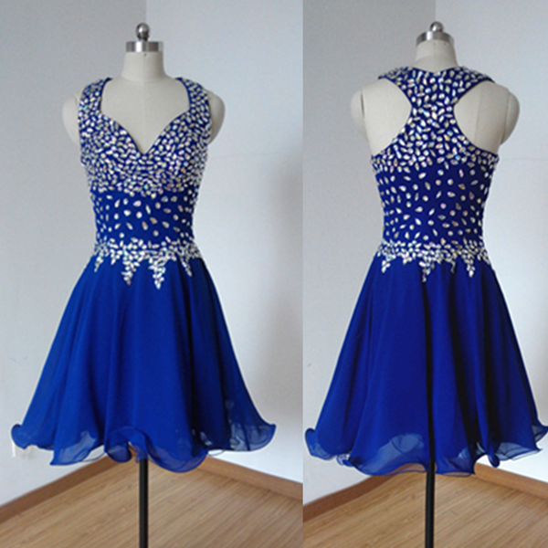 Custom Made Royal Blue Rhinestones A-line Sweetheart Neckline Mini ...